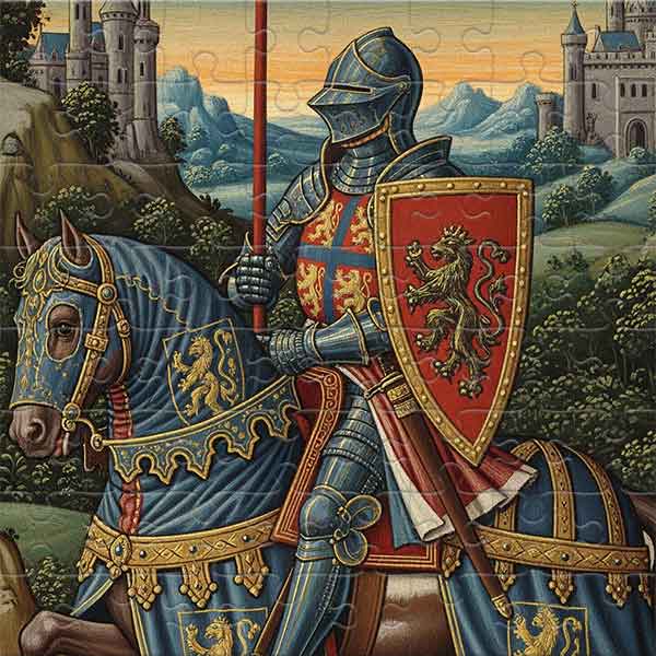 Medieval Knight on Horseback and Castle on the Hill - Online Jigsaw ...