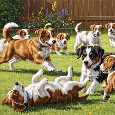Playful Dogs in the Yard - Online Jigsaw Puzzle | Jigsaw Puzzles Online