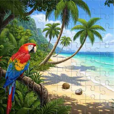 Macaw Parrot on a Tropical Beach - Online Jigsaw Puzzle | Jigsaw ...