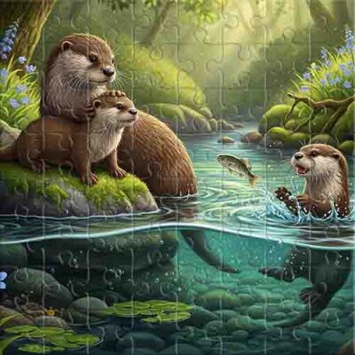 Otter Family Fishing - Online Jigsaw Puzzle | Jigsaw Puzzles Online