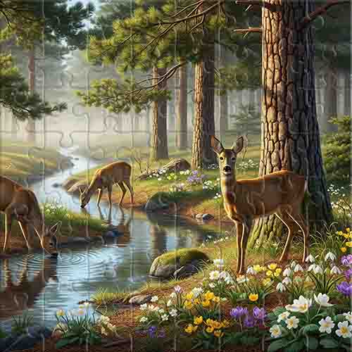 Deer by a Forest Stream on a Sunny Day - Online Jigsaw Puzzle | Jigsaw ...