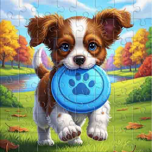 Puppy With a Blue Frisbee - Online Jigsaw Puzzle | Jigsaw Puzzles Online